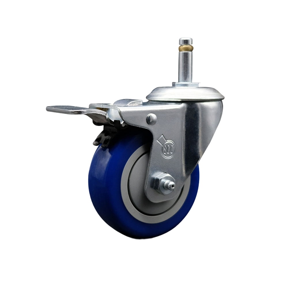 4 Inch Blue Poly Wheel Swivel 7/16 Inch Stem Caster with Total Lock ...