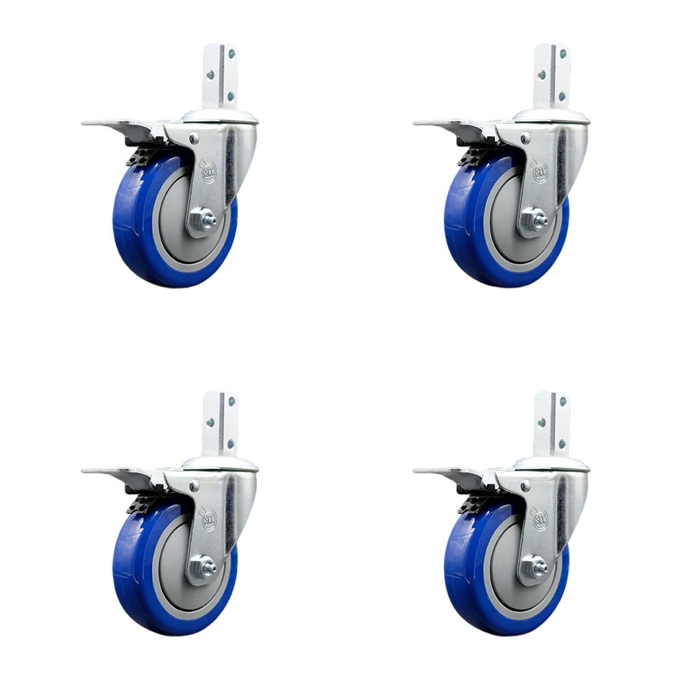4 Inch Blue Poly Wheel Swivel 7/8 Inch Square Stem Caster Set Total ...