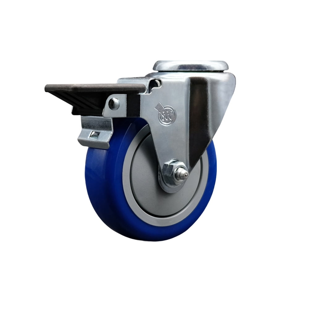 4 Inch Blue Poly Wheel Swivel Bolt Hole Caster with Posi Lock Brake SCC ...