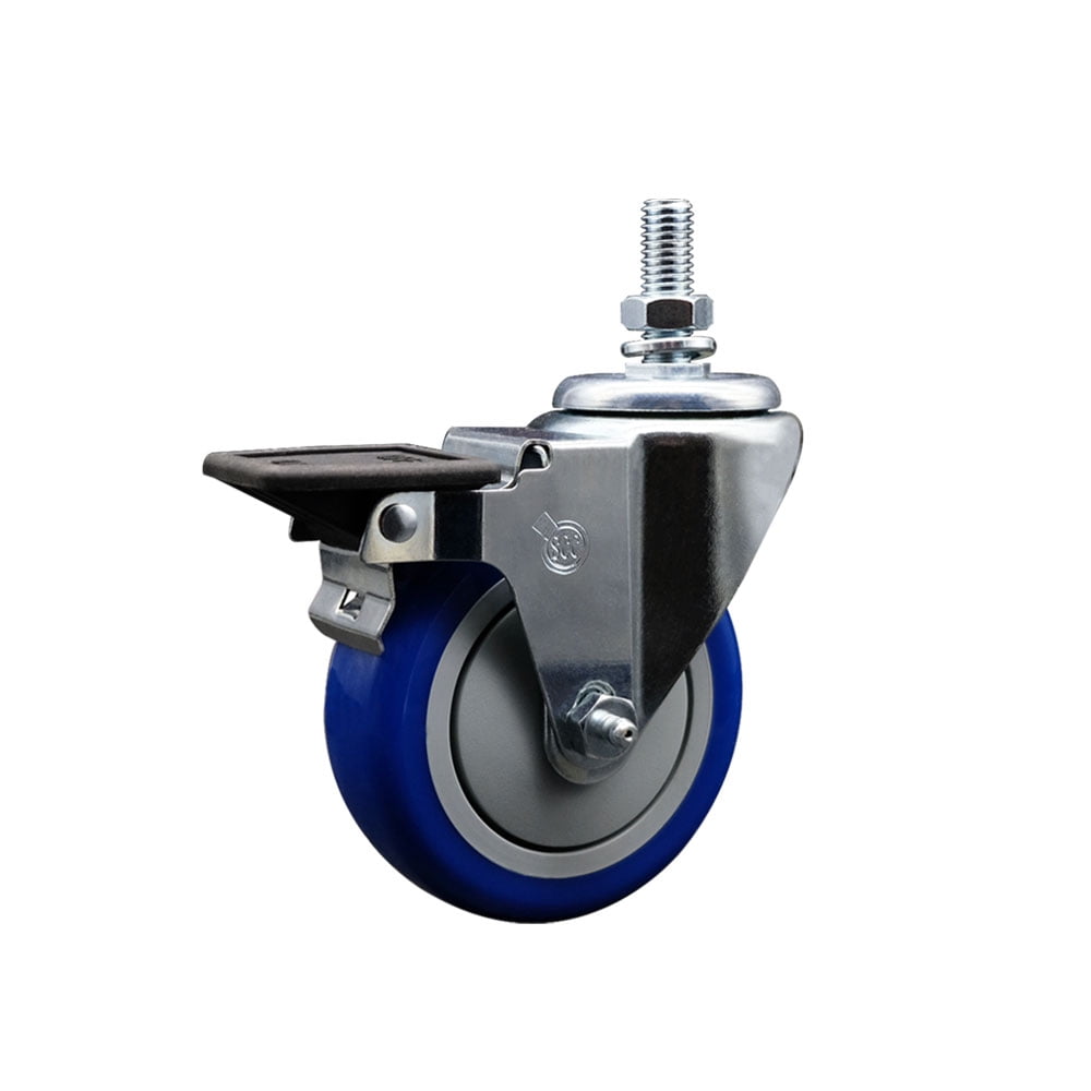 4 Inch Blue Polyurethane ½ Inch Threaded Stem Caster with Brake ...