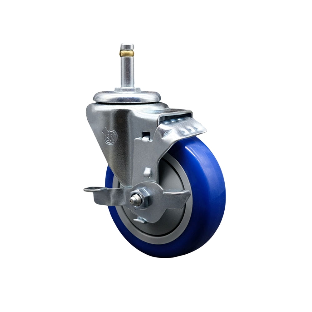4 Inch Blue Polyurethane Wheel Swivel 7/16 Inch Grip Ring Stem Caster ...