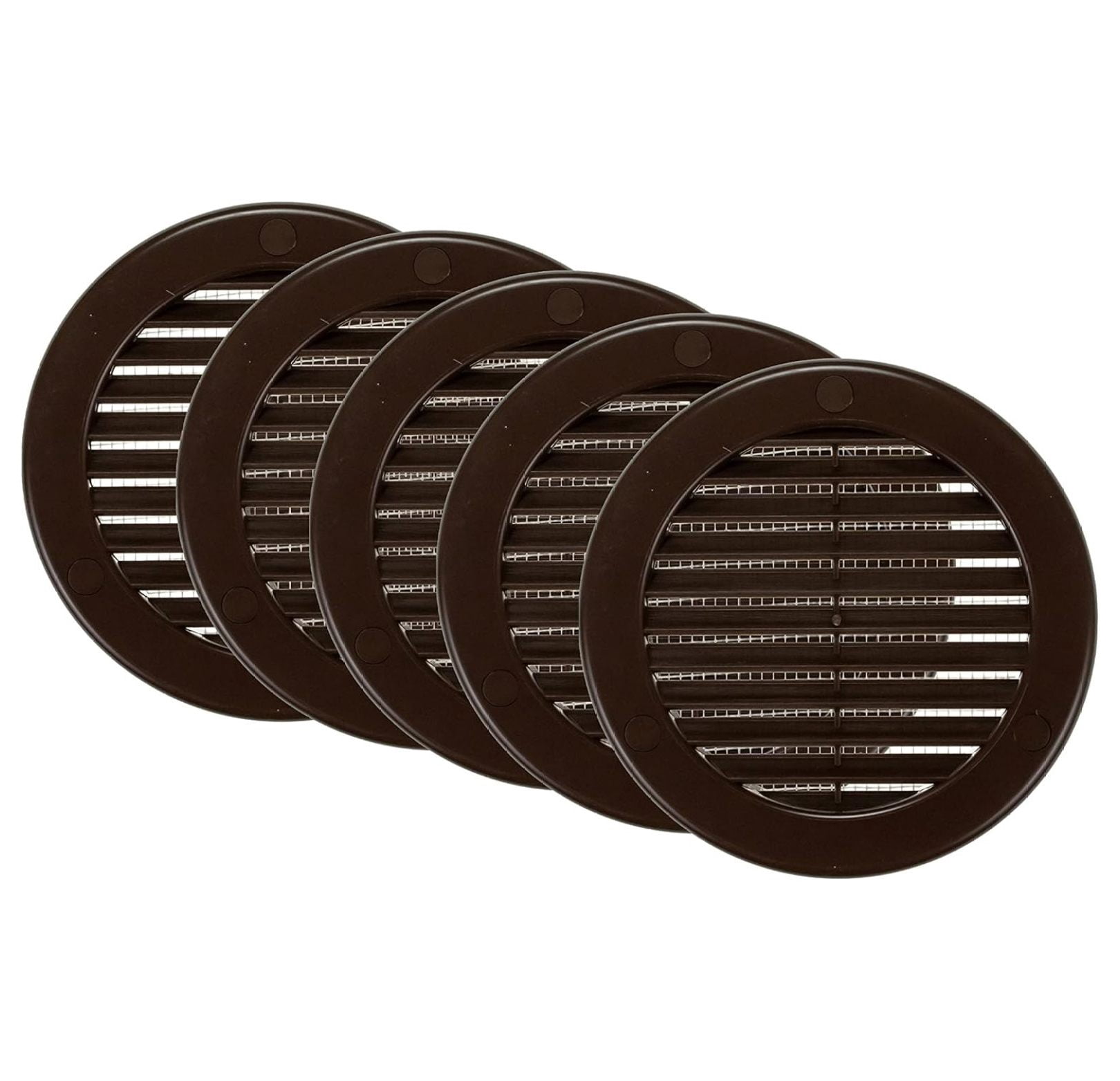 4'' Inch Brown Soffit Vent Cover with Flange - Pack of 5 - Round Louver ...