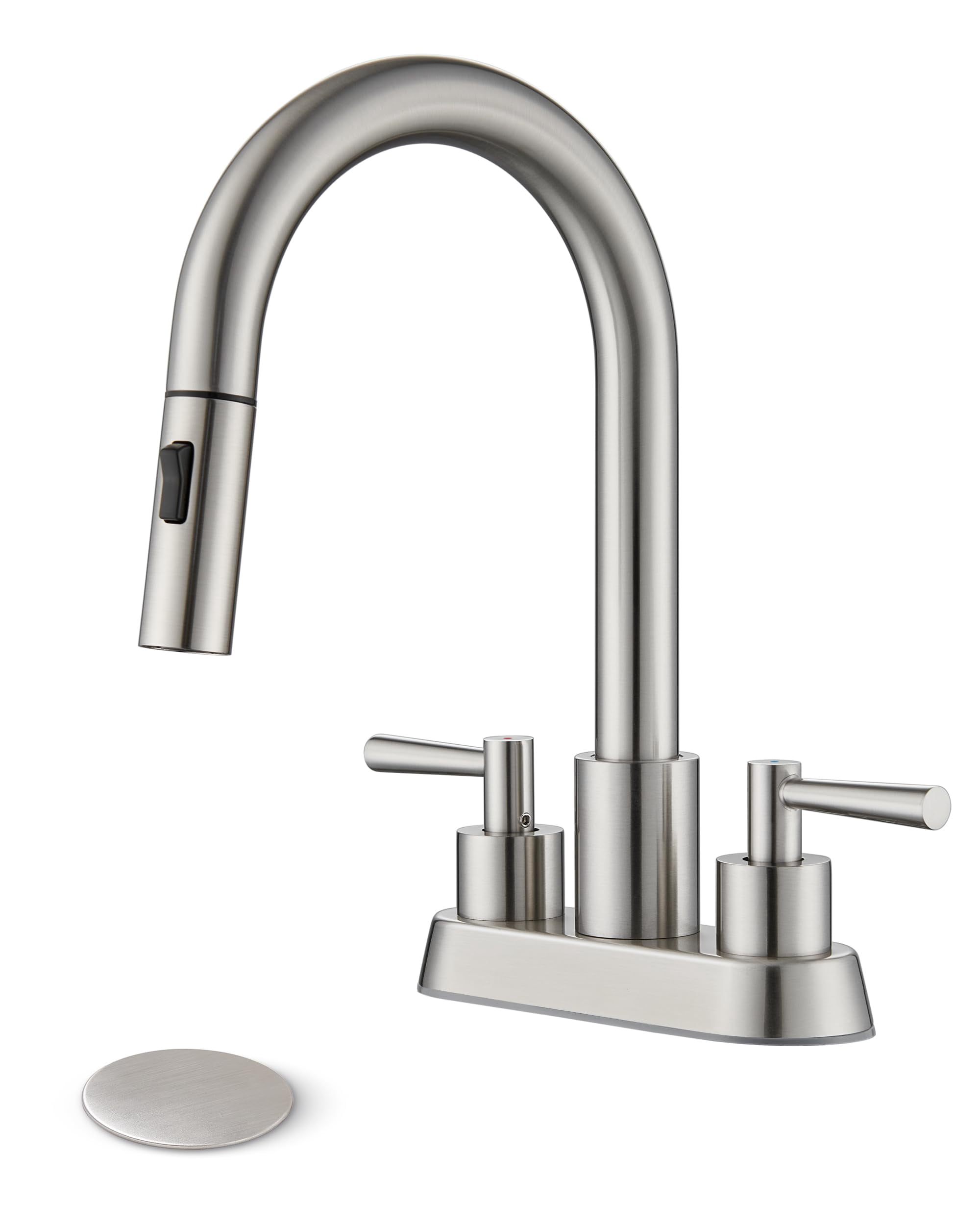 4 Inch Brushed Nickel Bathroom Sink Faucet with Pull Out Sprayer and ...
