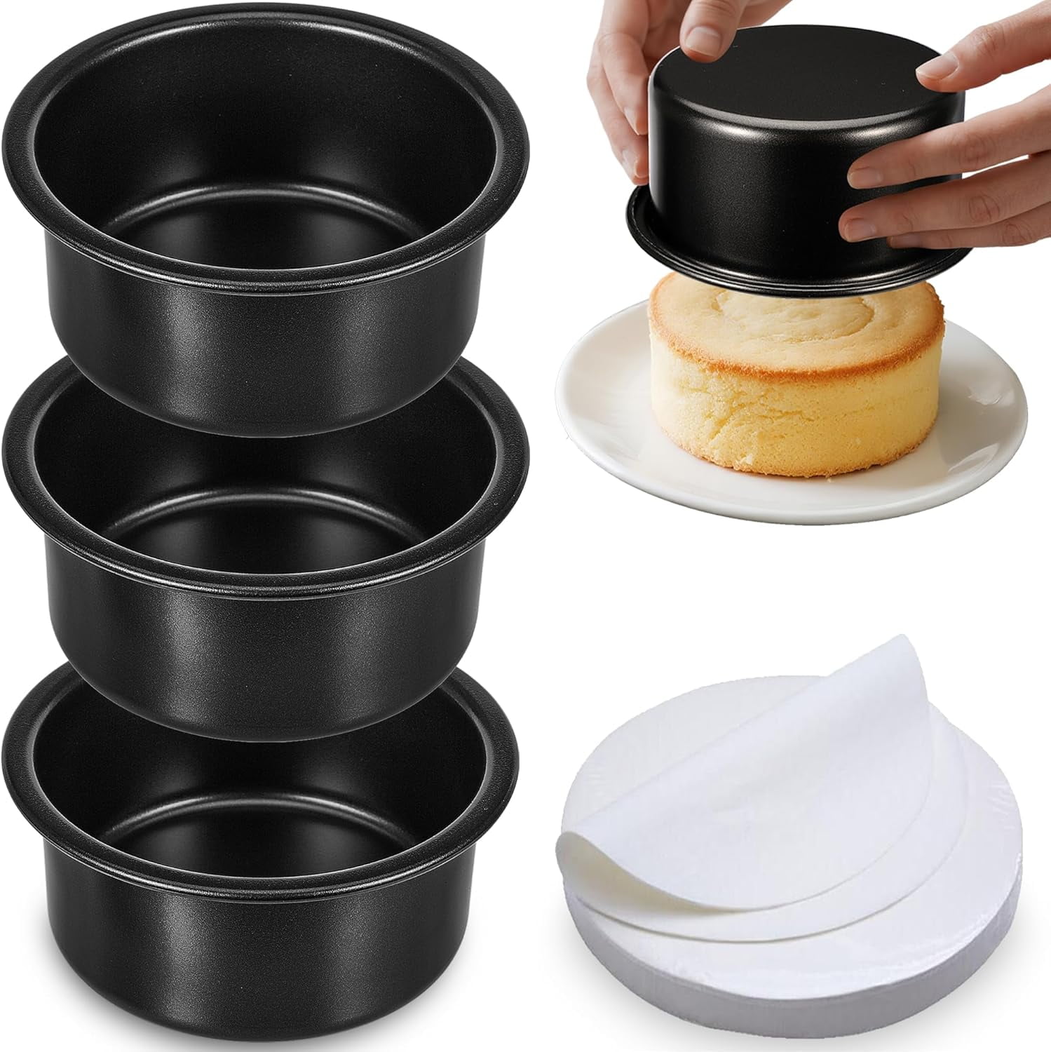 4 Inch Cake Pan Set of 3, Nonstick Smash Cake Pans with 100PCS ...