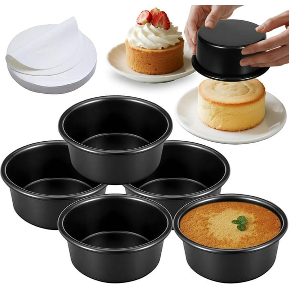 4 Inch Cake Pan Set of 5, Nonstick Cheesecake Round Cake Pans with 100 ...
