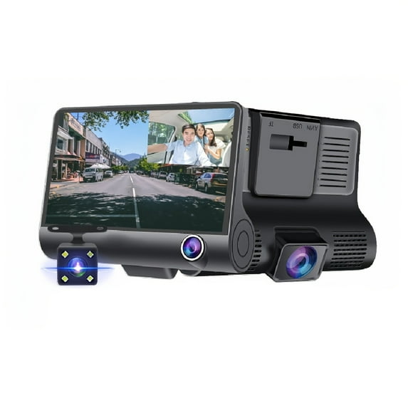 4-Inch Car Dash Cam 1080P 3-Channel Recorder: Front, Cabin, Rear with ...