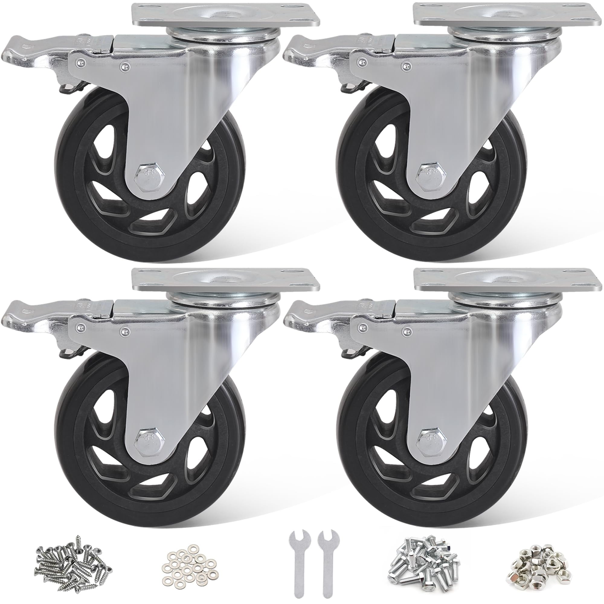 4 Inch Caster Wheels,Casters Set of 4, Heavy Casters with Brake 2000Lbs ...