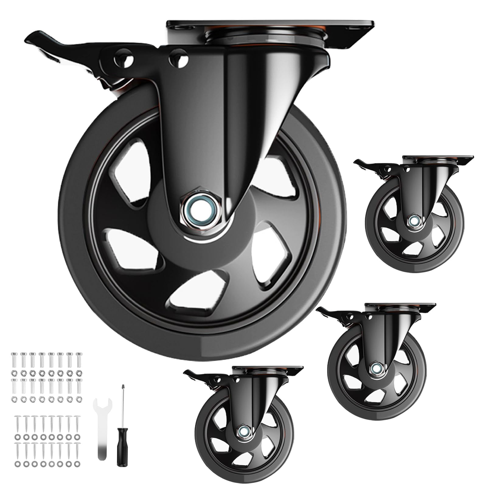 4 Inch Caster Wheels, Casters Set of 4, Heavy Duty Casters with Brake ...