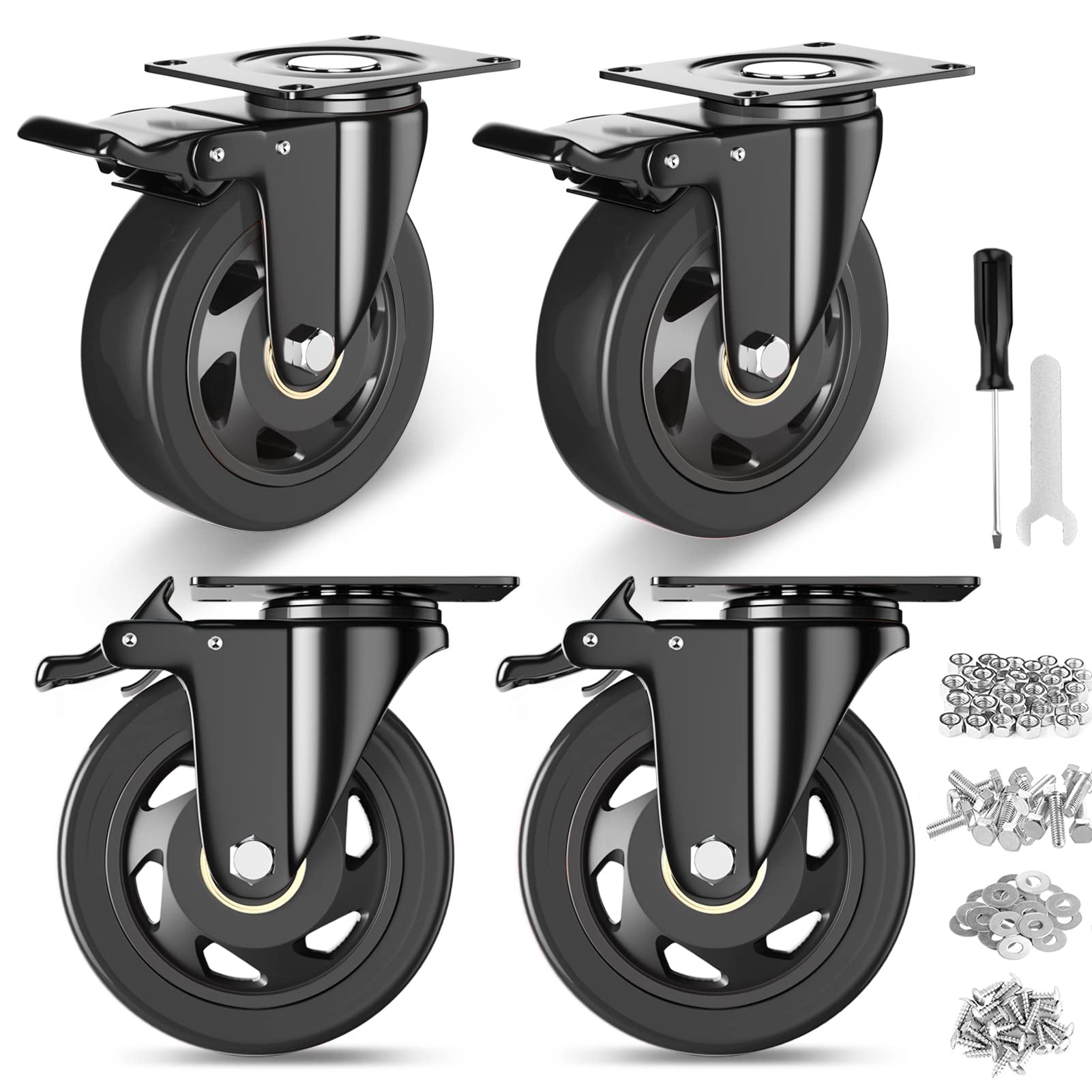 4 Inch Caster Wheels, Casters Set of 4, Heavy Duty Casters with Brake ...
