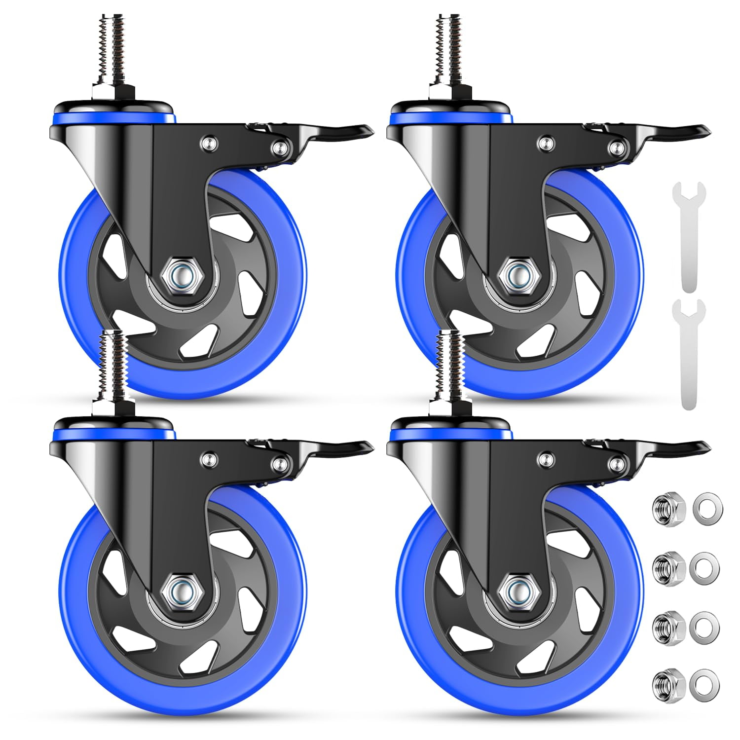 4 Inch Caster Wheels Heavy Duty Stem Caster 2000Lbs, Threaded Stem ...