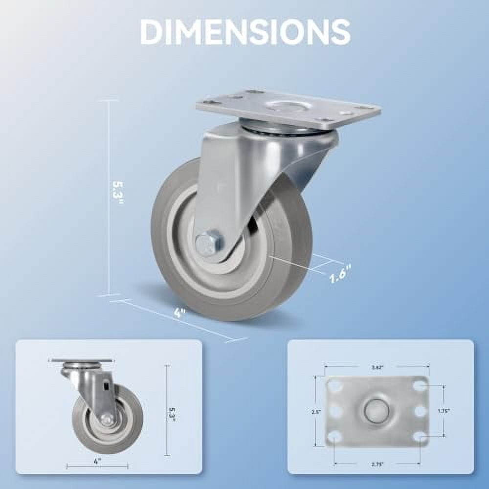 4 Inch Casters Set of 4 Heavy Duty Caster Wheels with Swivel 1200Lbs ...