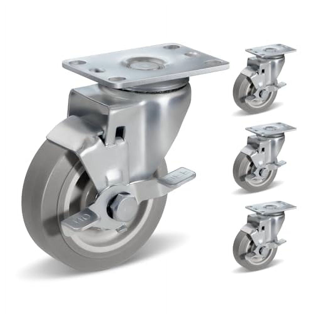 4 Inch Casters Set of 4 Heavy Duty Caster Wheels with Brake 1200Lbs ...