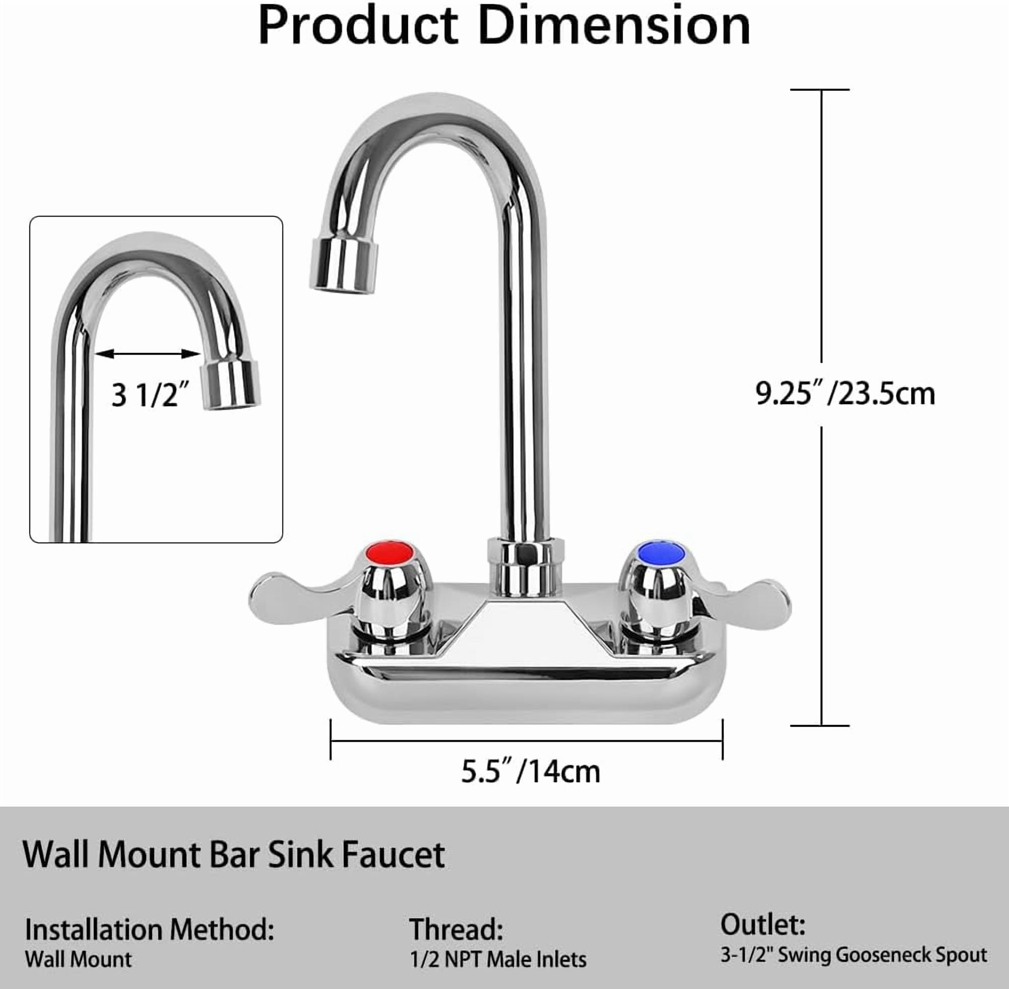 4 Inch Center Commercial Hand Sink Faucet with 3-1/2”Gooseneck Spout ...