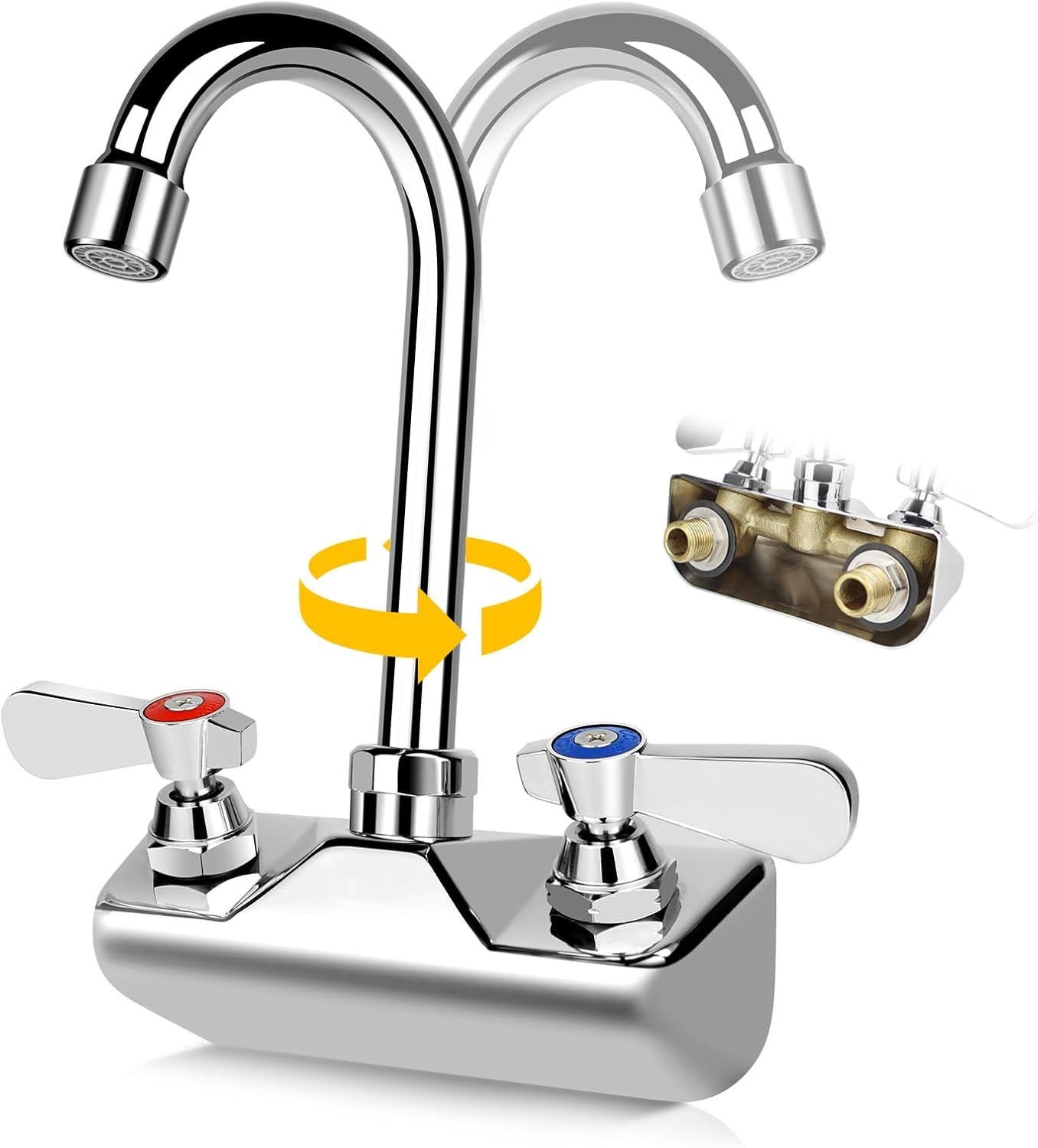 4 Inch Center Commercial Sink Faucet Wall Mount Kitchen Hand Sink ...