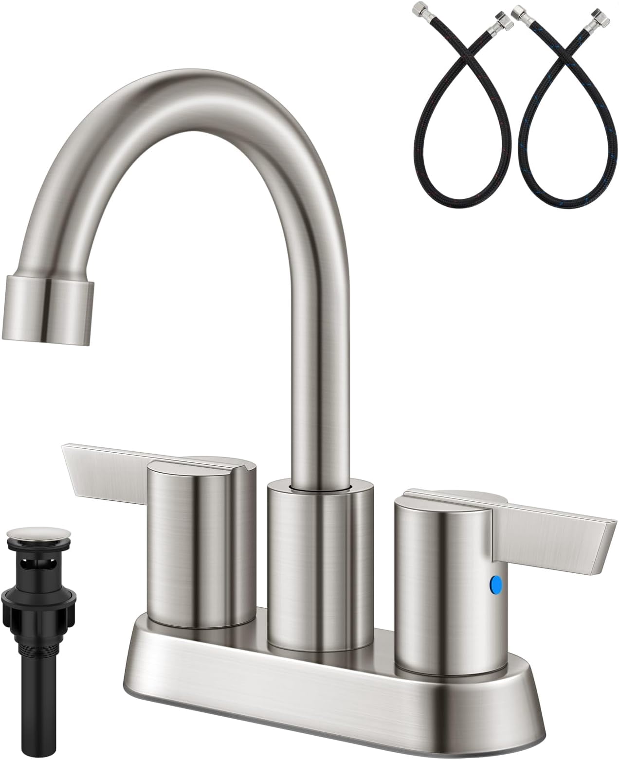 4-Inch Centerset Bathroom Faucet 3-Hole,2-Handle Sink Faucet with Pop ...
