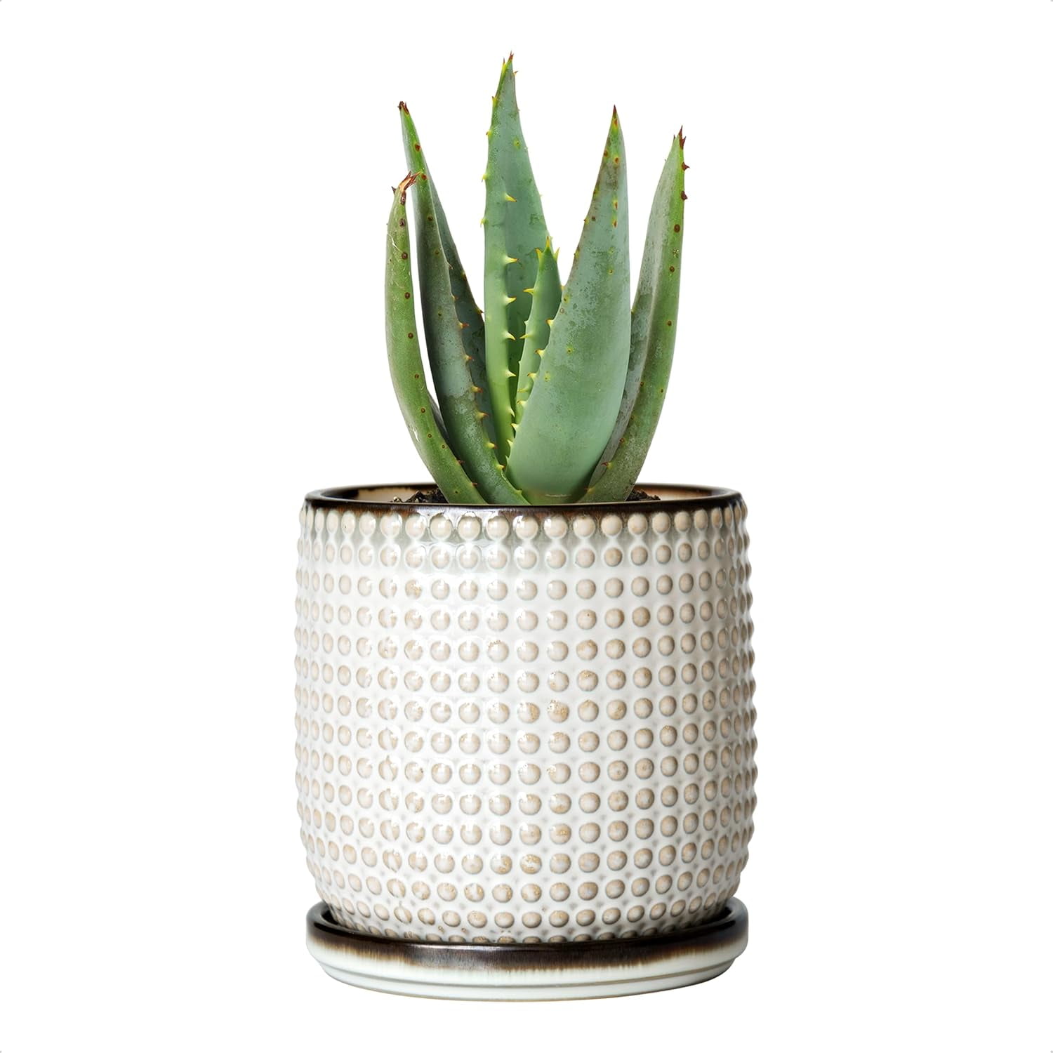4 Inch Ceramic Beaded Stoneware Planter Pot - Flower Pot with Drainage ...