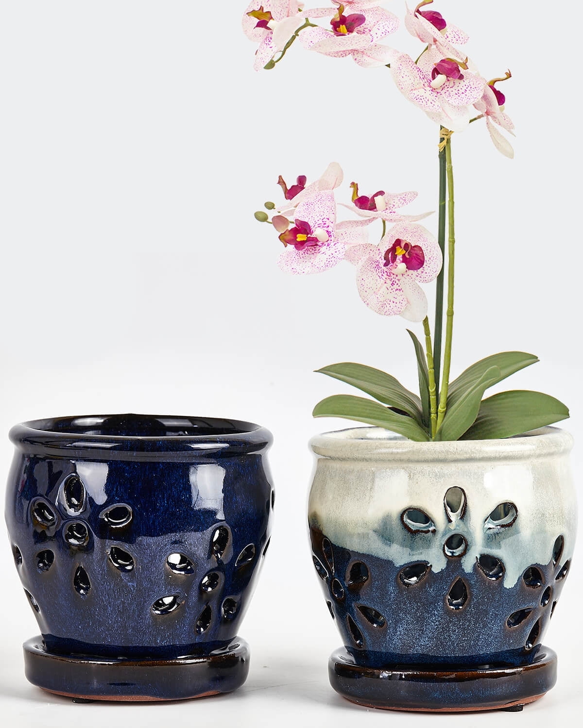 4 Inch Ceramic Orchid Pots with Holes and Saucers - 2 Pcs Small Ceramic ...