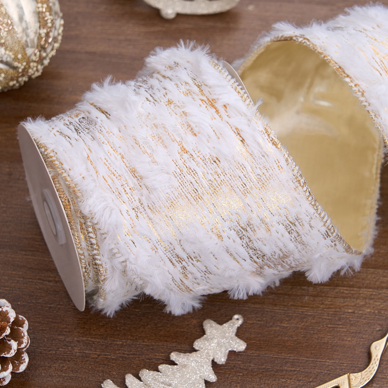 Customer reviews for 4 Inch Christmas White Gold Wired Ribbon for, 4 ...