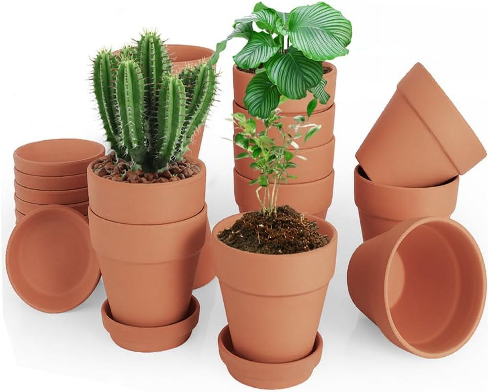 4 Inch Clay Pot for Plant with Saucer, Flower Pot with Tray, 12 Pack ...