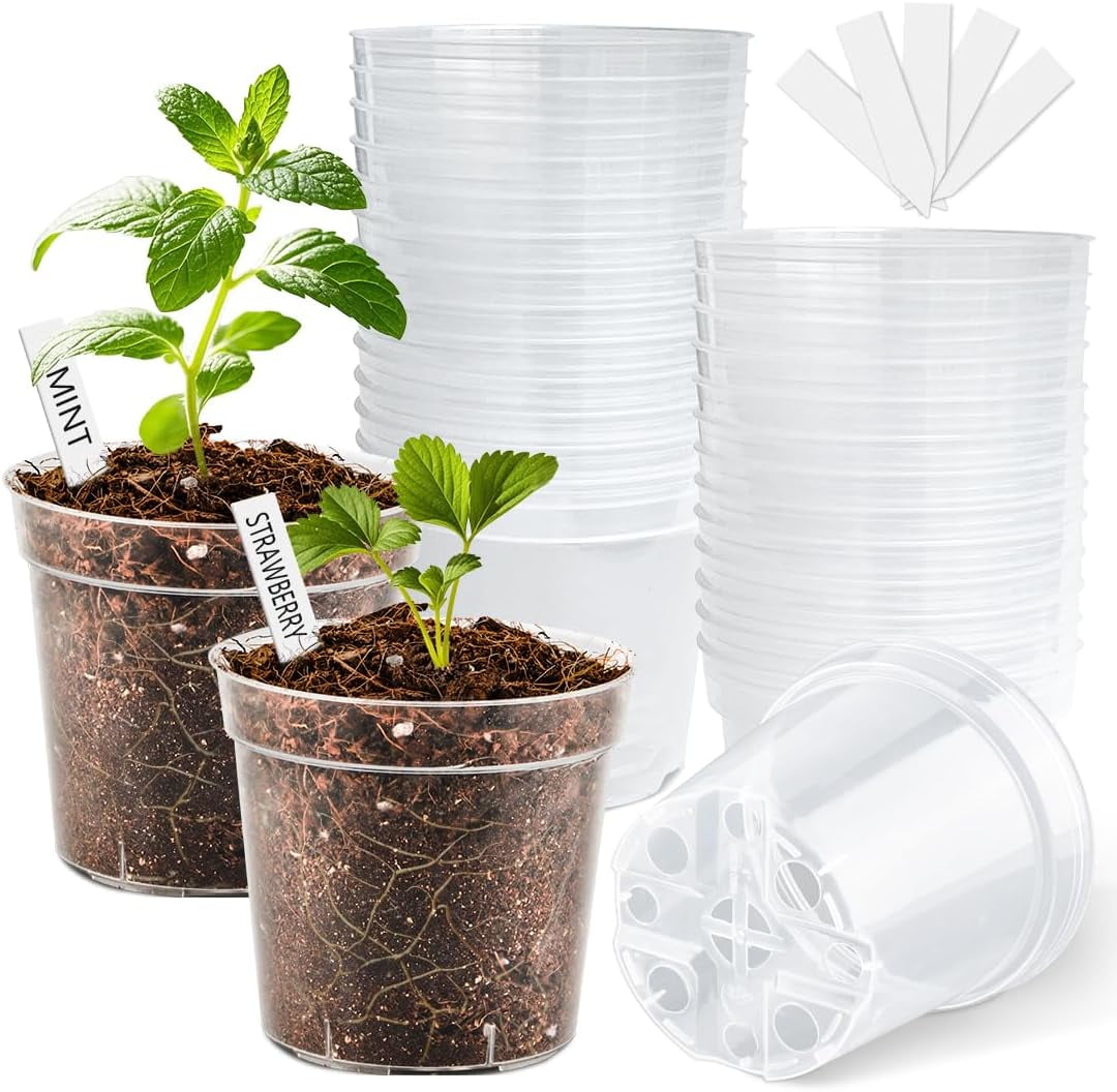4 Inch Clear Nursery Pots for Plants, Plastic Plant Pot with Drainage ...