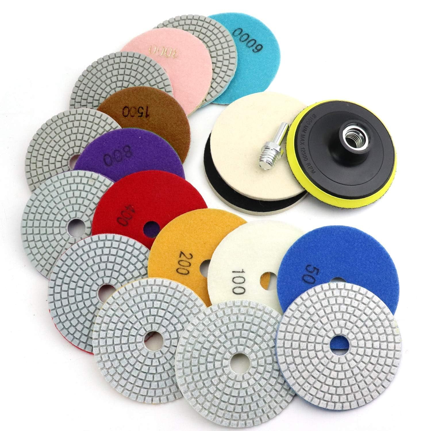 4 Inch Diamond Polishing Pads with 5/8’’-11 Backer 12PCS Wet/Dry ...