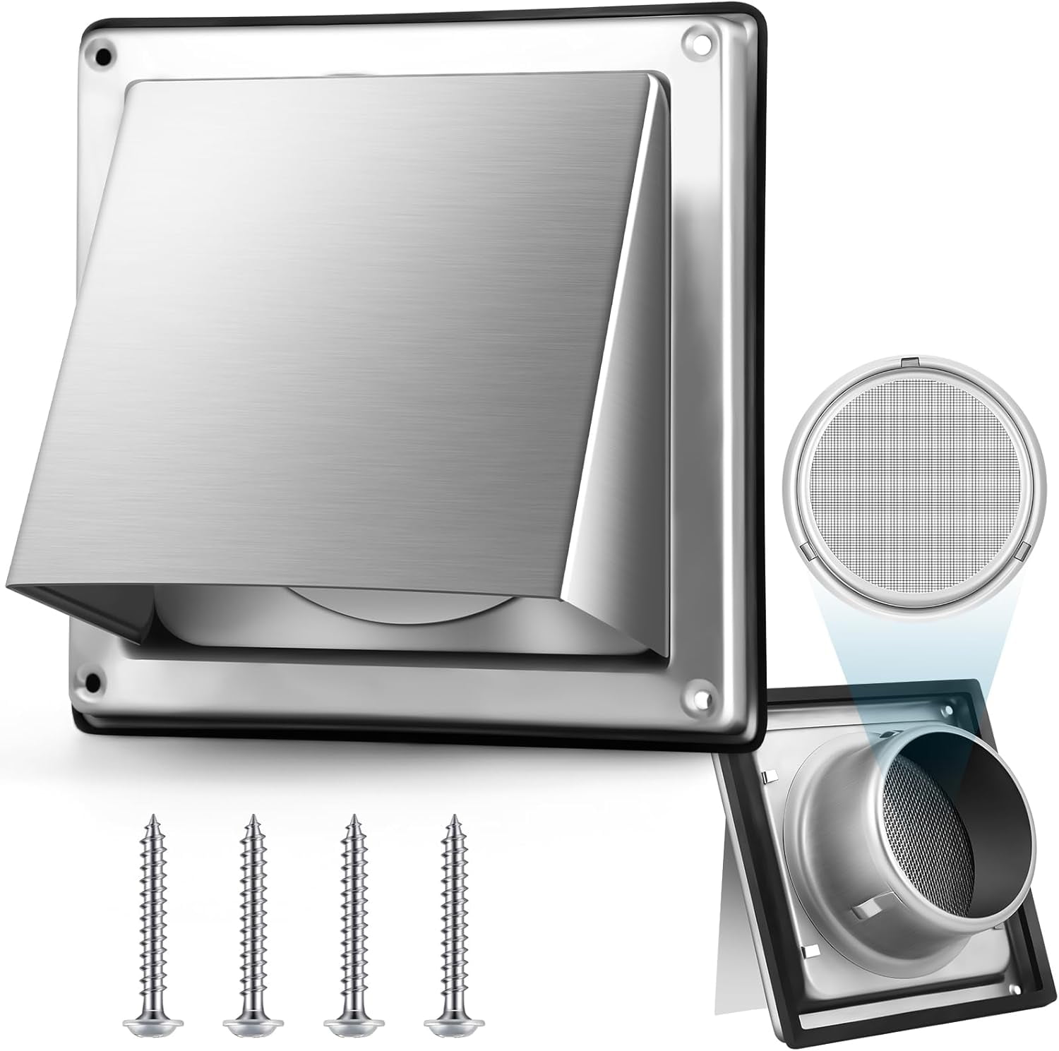 4 Inch Dryer Vent Cover Outdoor with Stainless Steel Screen Sliver ...