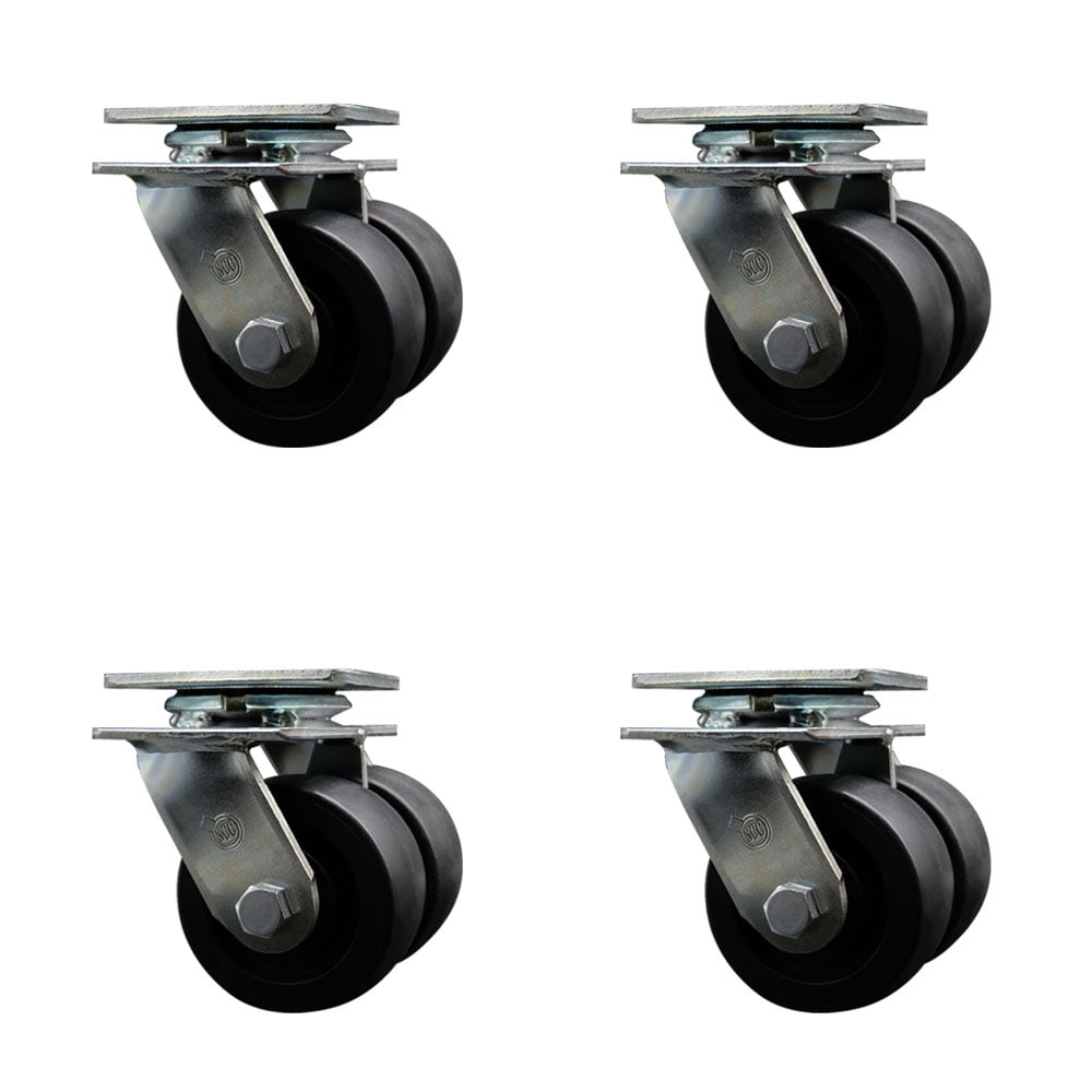4 Inch Dual Glass Filled Nylon Wheel Swivel Casters Set with Roller ...