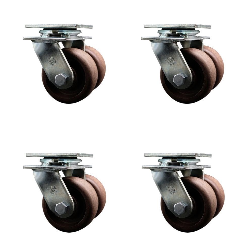 4 Inch Dual High Temp Glass Filled Nylon Wheels Swivel Casters Set SCC ...