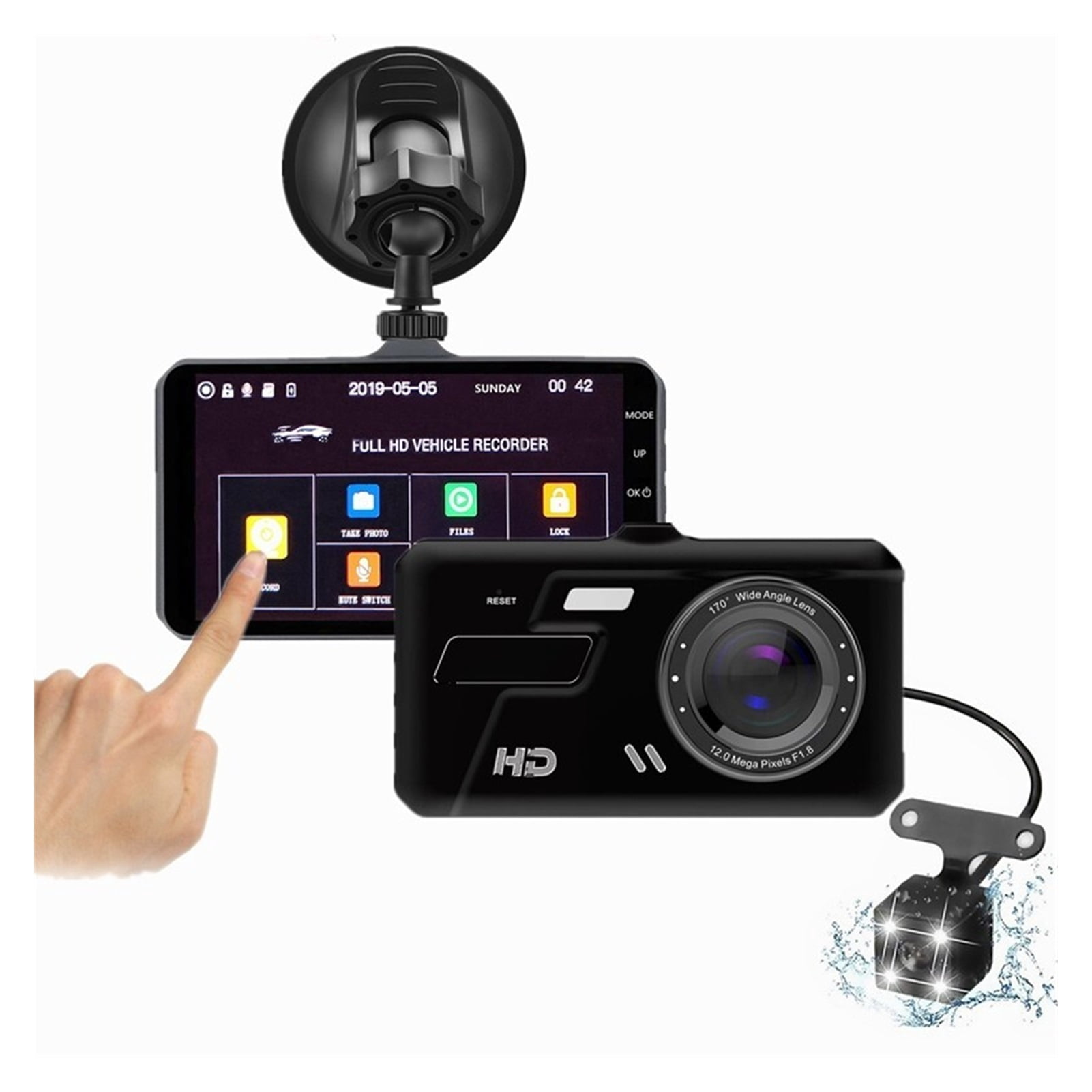 4 Inch Dual Lens Touch Rearview Dash Cam 1080P Vision WDR G-Sensor Car ...