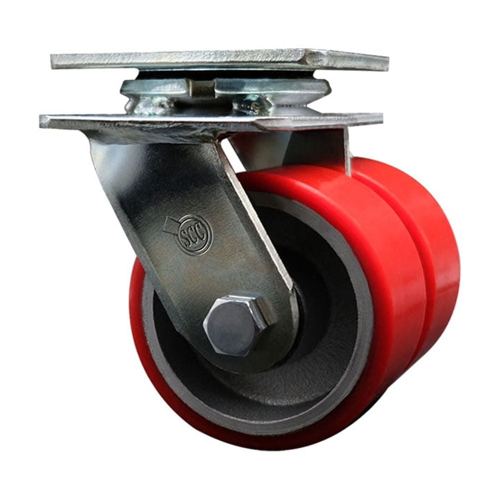 4 Inch Dual Red Poly on Cast Iron Wheels Swivel Caster with Roller ...