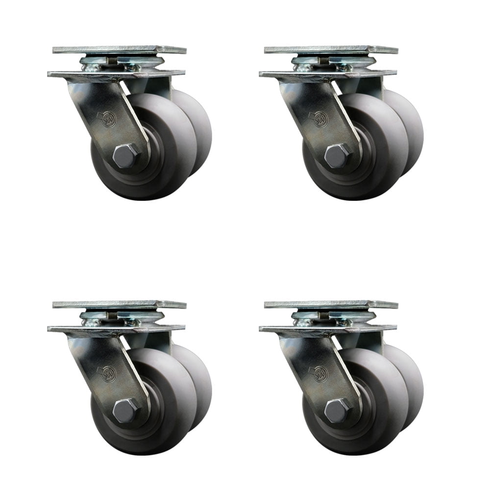 4 Inch Dual Thermoplastic Rubber Wheels Swivel Caster Set with Ball ...