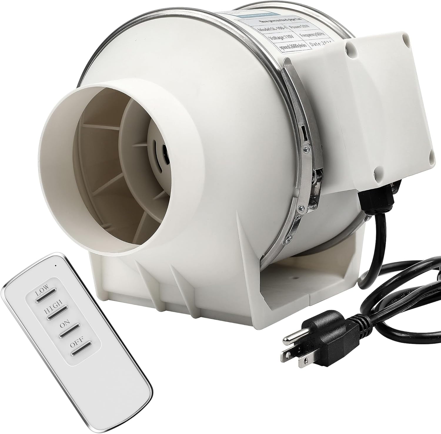 4 Inch Duct Fan, Inline Ventilation Exhaust Fan with Remote Control ...