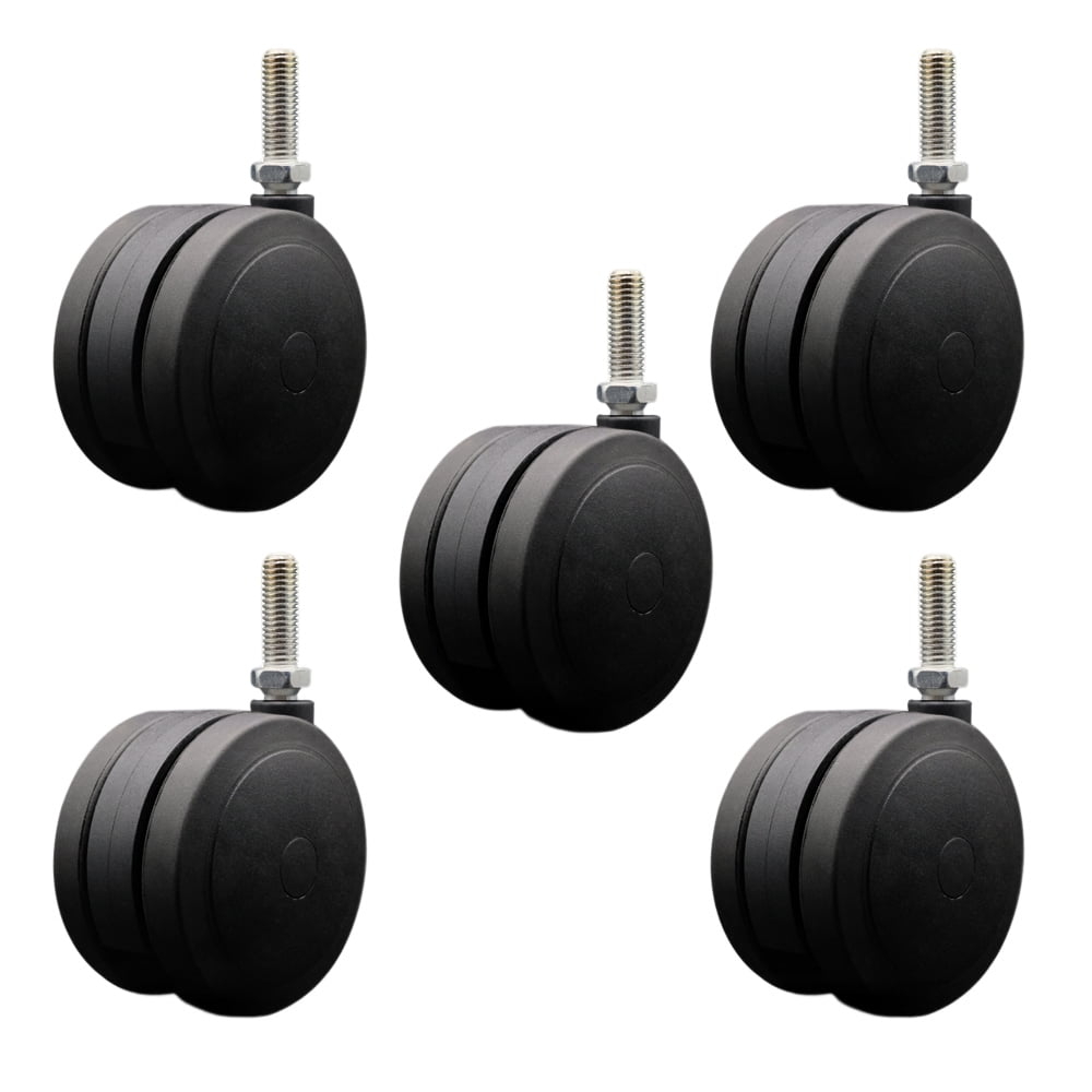 4 Inch Black Heavy Duty Floor Safe Twin Wheel Caster 1/2” Threaded Stem Set of 5 - Walmart.com