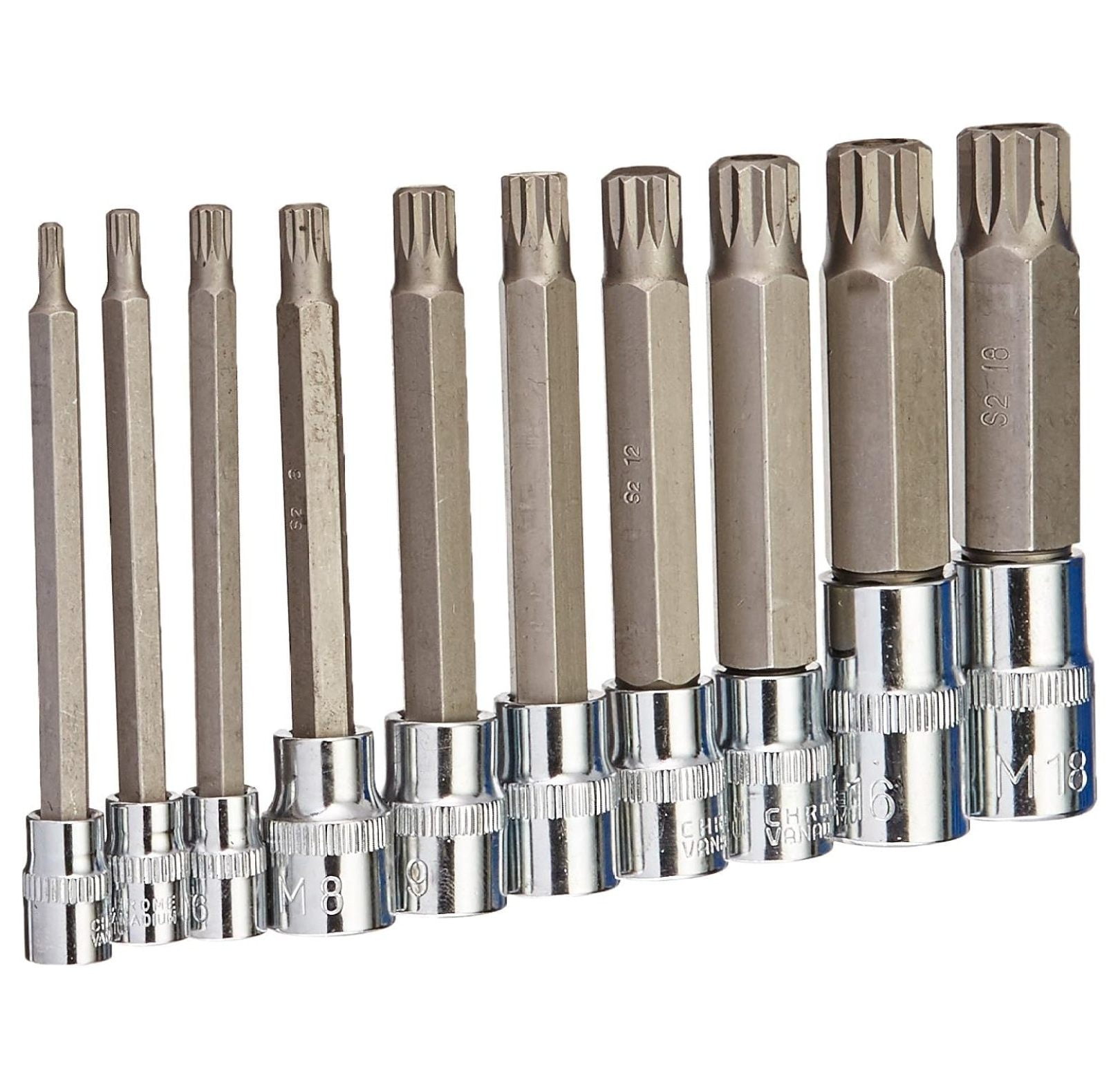 4-Inch Extra Long XZN Triple Square Spline Bit Socket Set, Steel | 10 ...