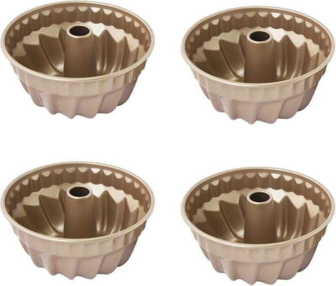4 Inch Fluted Cake Pan, 4 Packs Carbon Steel Bundt Pan Reusable ...