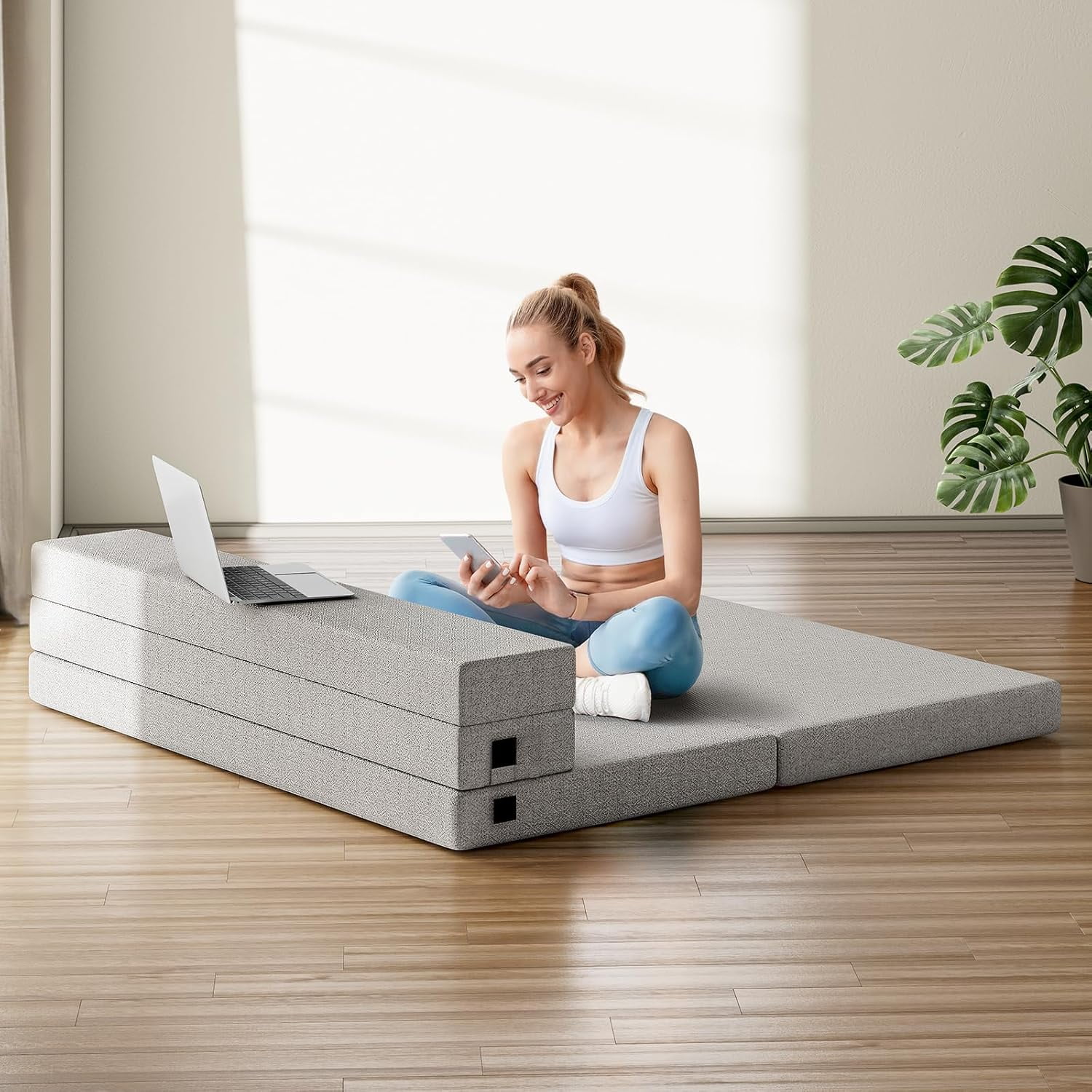 4 Inch Folding Mattress Twin, Firm Portable Mattress Topper, Foldable ...