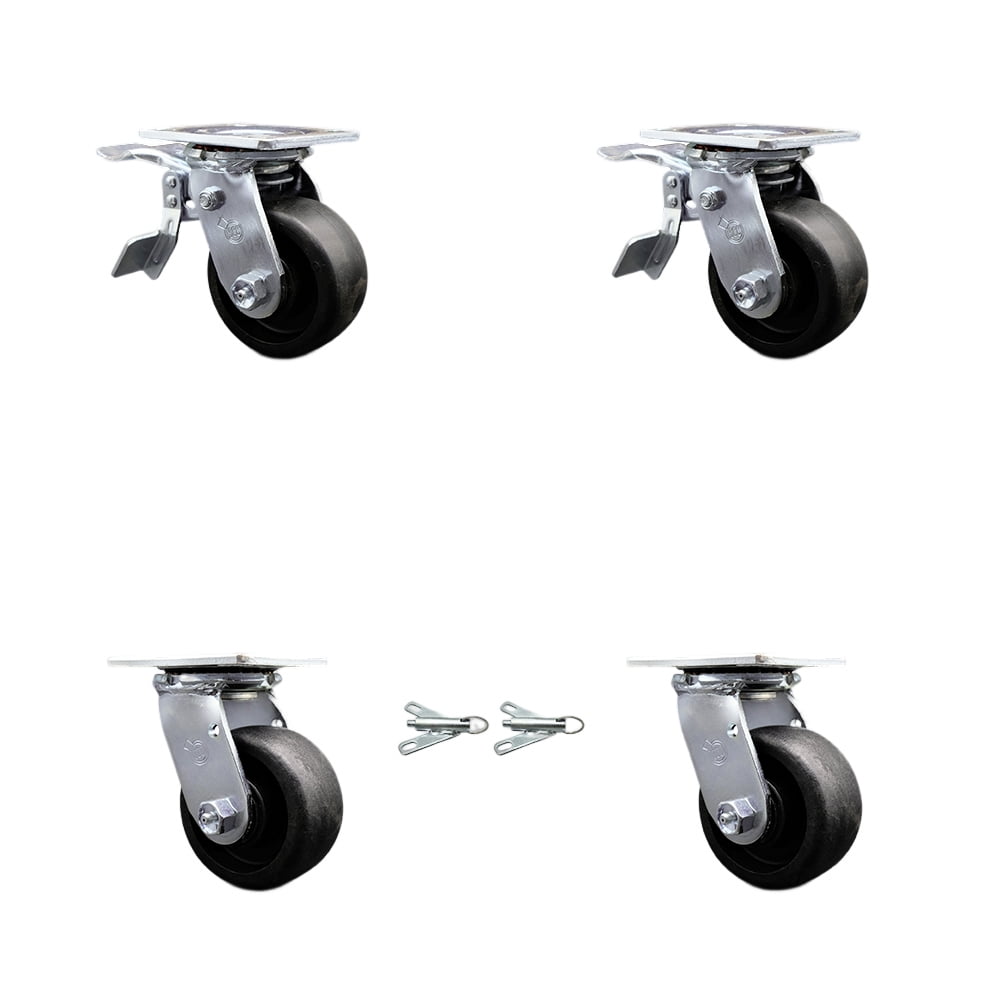 4 Inch Glass Filled Nylon Caster Set with Roller Bearings 2 Brakes 2 ...