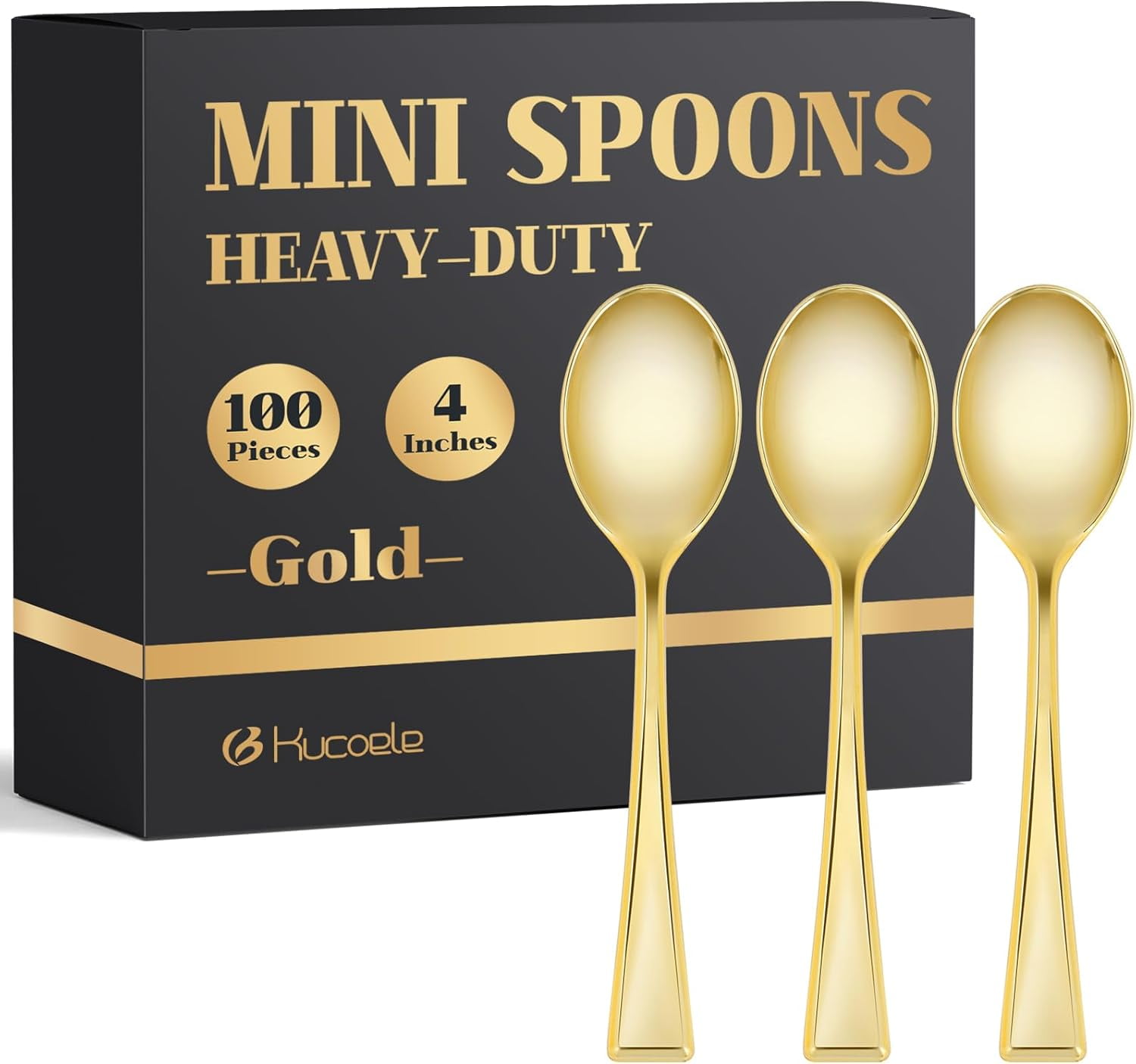 4 Inch Gold Mini Plastic Spoons, 100 Pack Disposable Small Dessert ...