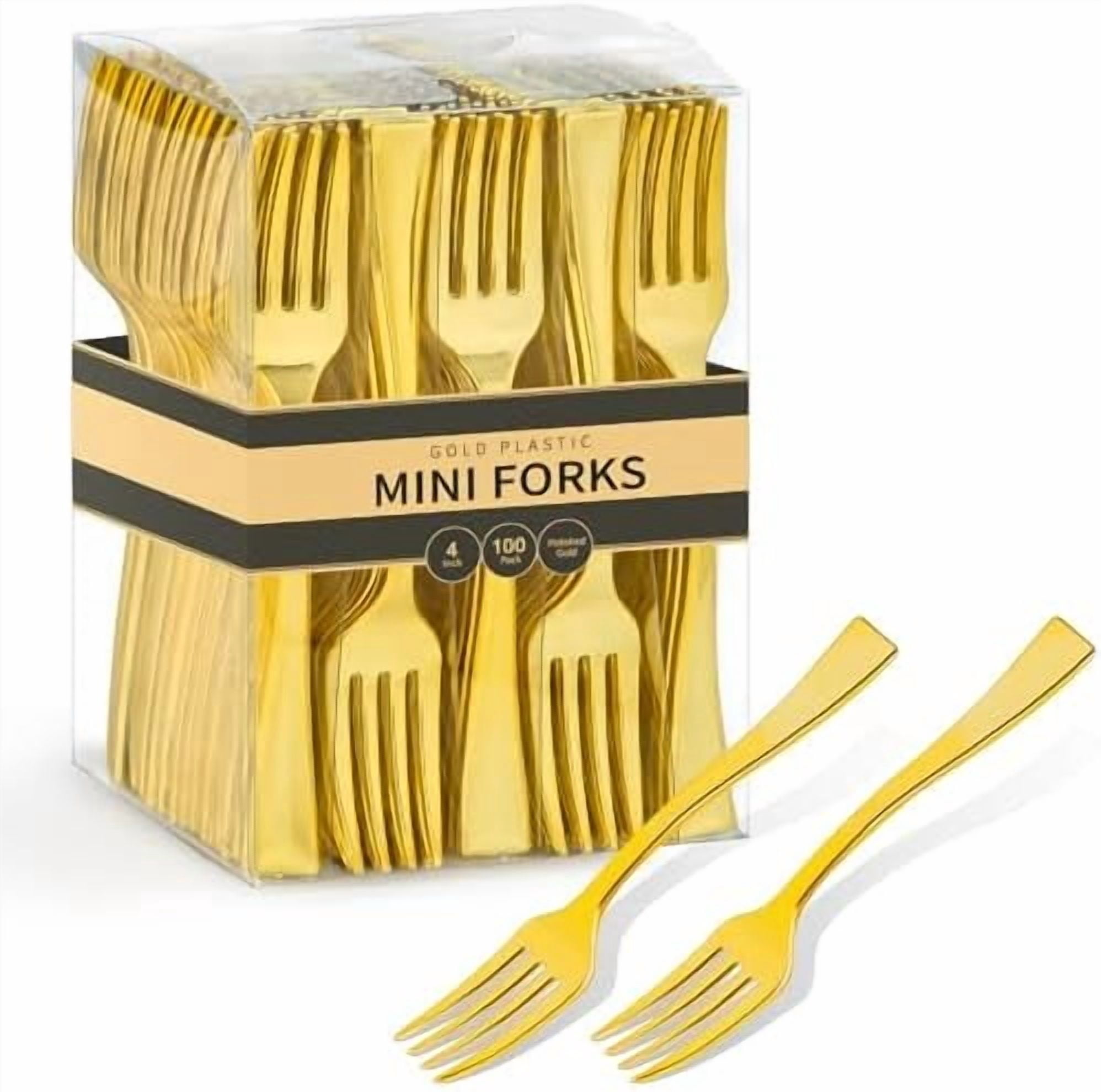 4 Inch Gold Plastic Mini Forks, 100 Pack Disposable Appetizer Forks ...
