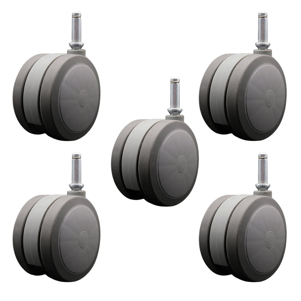4 Inch Gray Heavy Duty Floor Safe Twin Wheel Caster 7/16 Grip Ring Stem Set of 5 - Walmart.com
