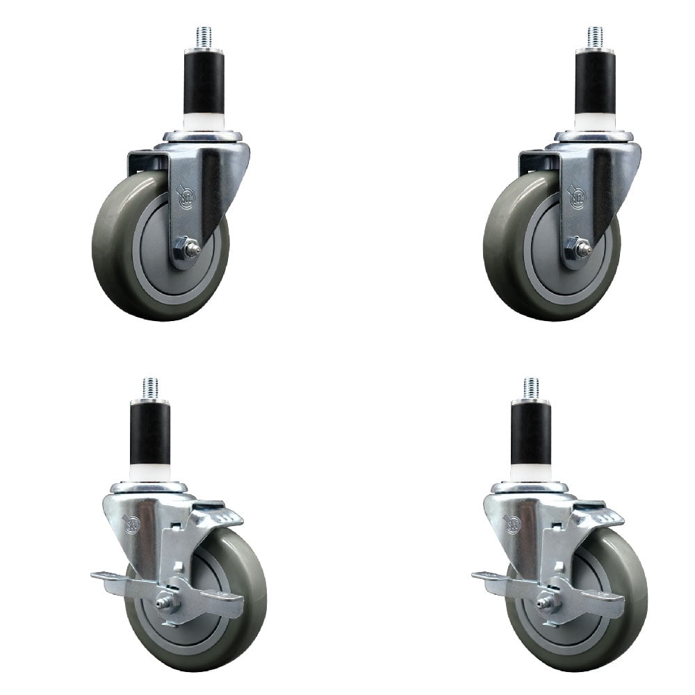 4 Inch Gray Poly Wheel Swivel 1-3/8 Inch Expanding Stem Caster Set 2 ...