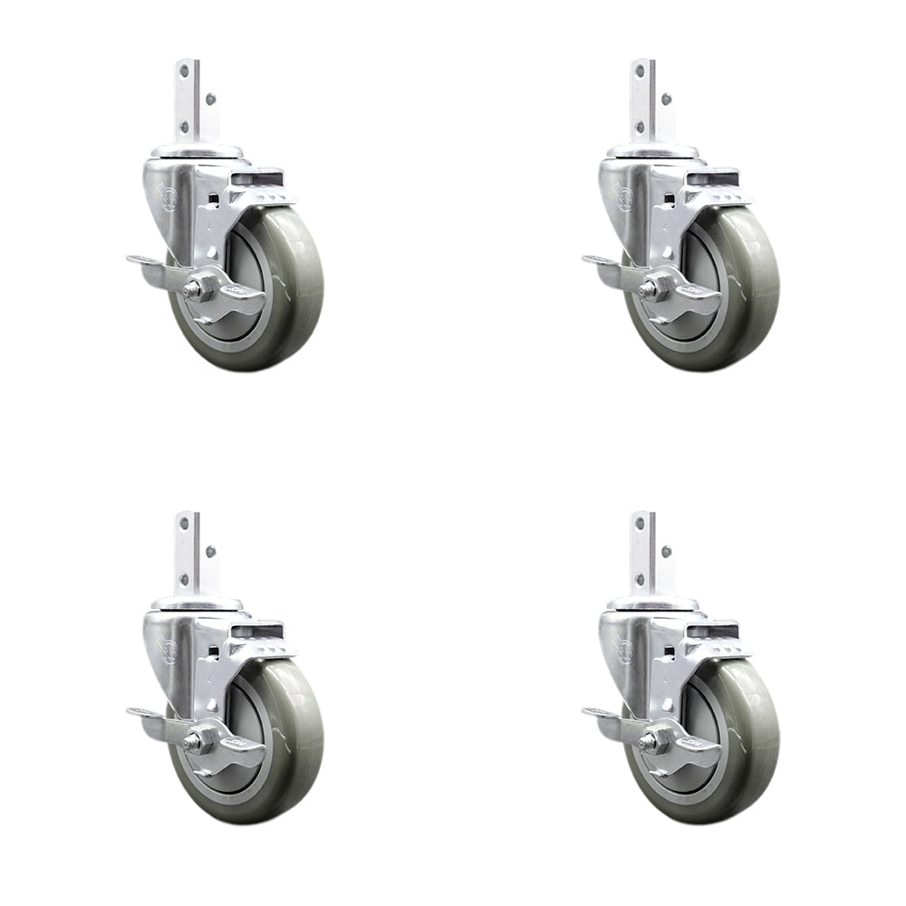 4 Inch Gray Poly Wheel Swivel 3/4 Inch Square Stem Caster Set with ...