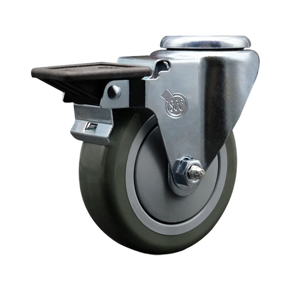 4 Inch Gray Poly Wheel Swivel Bolt Hole Caster with Posi Lock Brake SCC ...