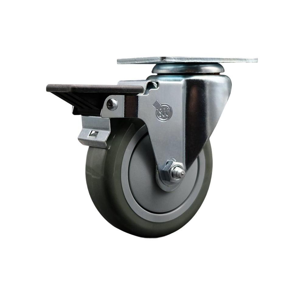 4 Inch Gray Poly Wheel Swivel Top Plate Caster Posi Brake Service ...