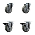 4 Inch Gray Poly Wheel Swivel Top Plate Caster Set with 2 Posi Brakes ...
