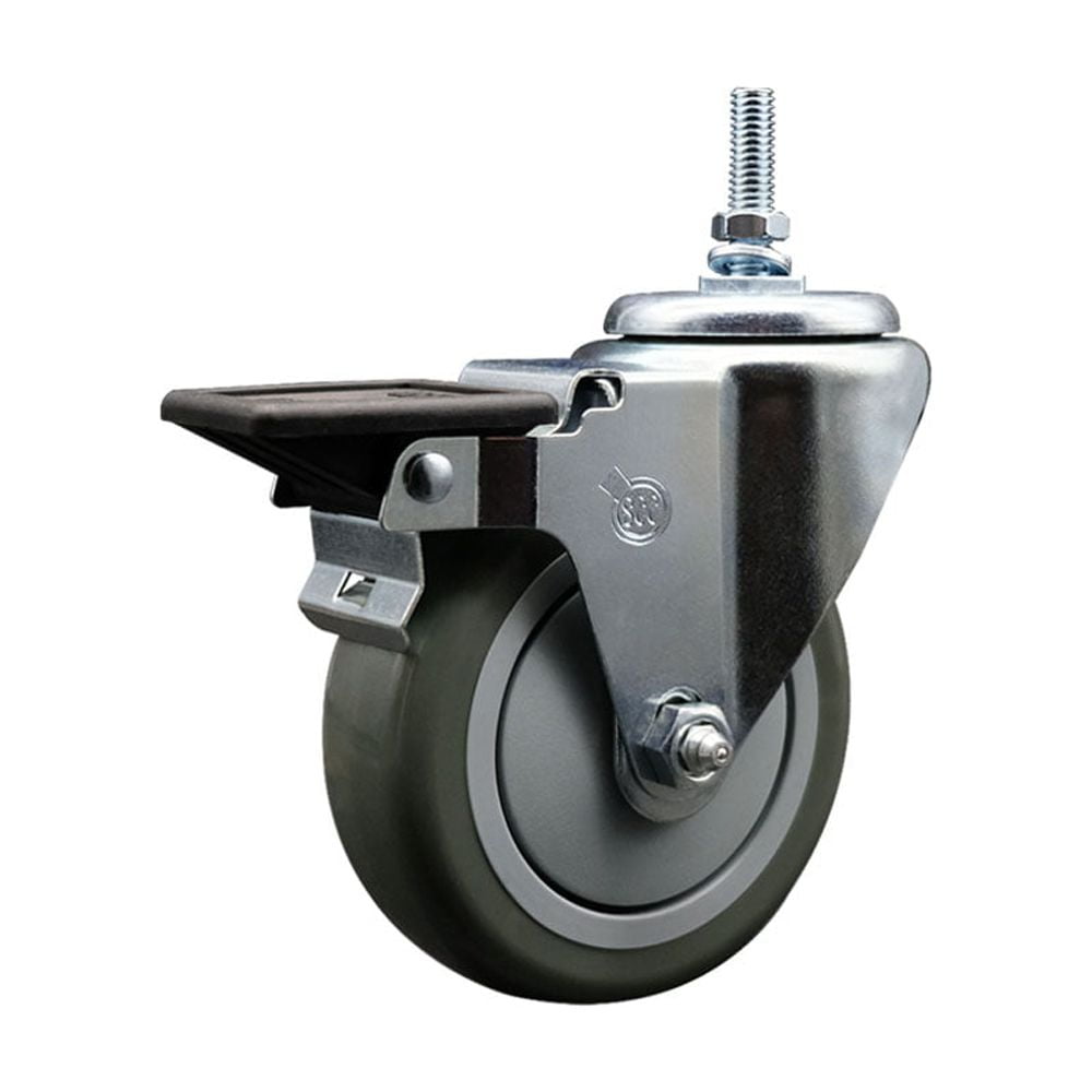 4 Inch Gray Polyurethane 3/8 Inch Threaded Stem Caster with Brake - Walmart.com