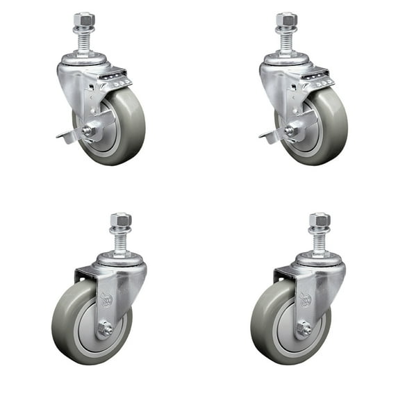 4 Inch Gray Polyurethane Wheel Swivel 12mm Threaded Stem Caster Set 2 ...