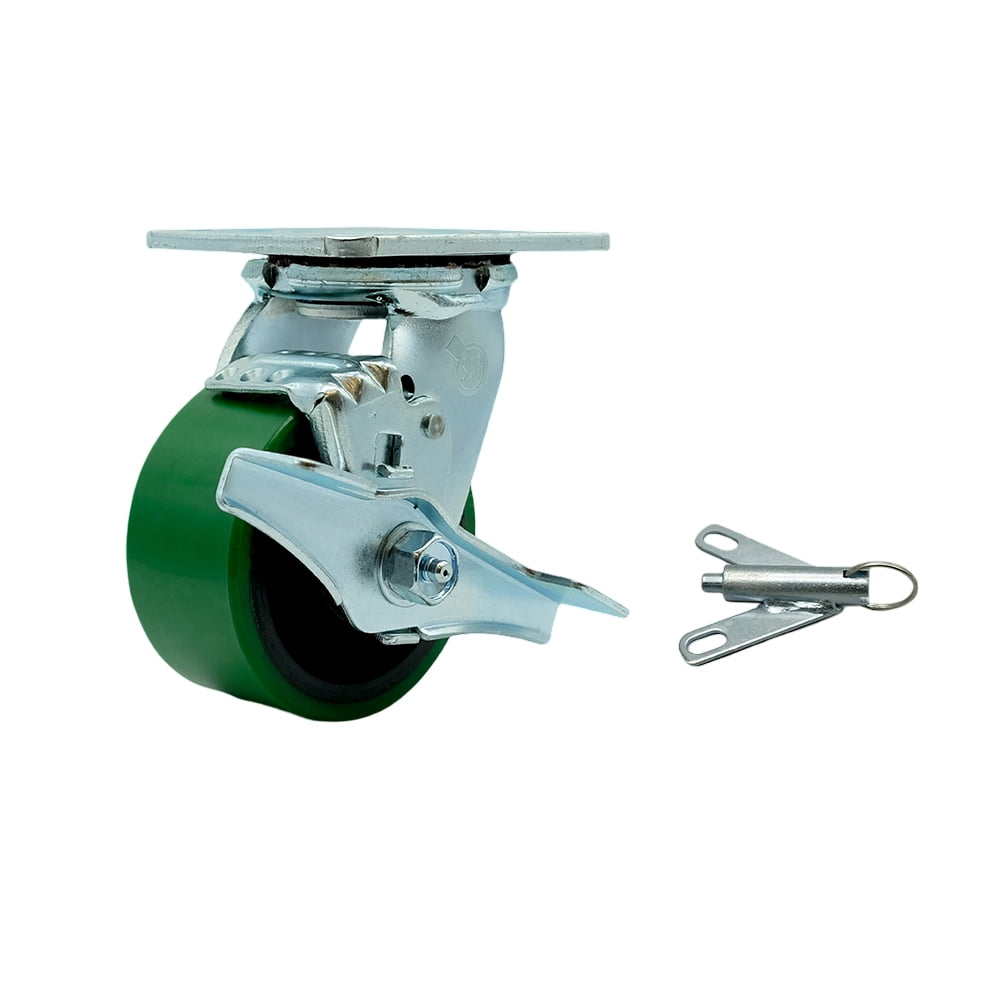 4 Inch Green Poly on Cast Iron Caster with Roller Bearing and Brake ...