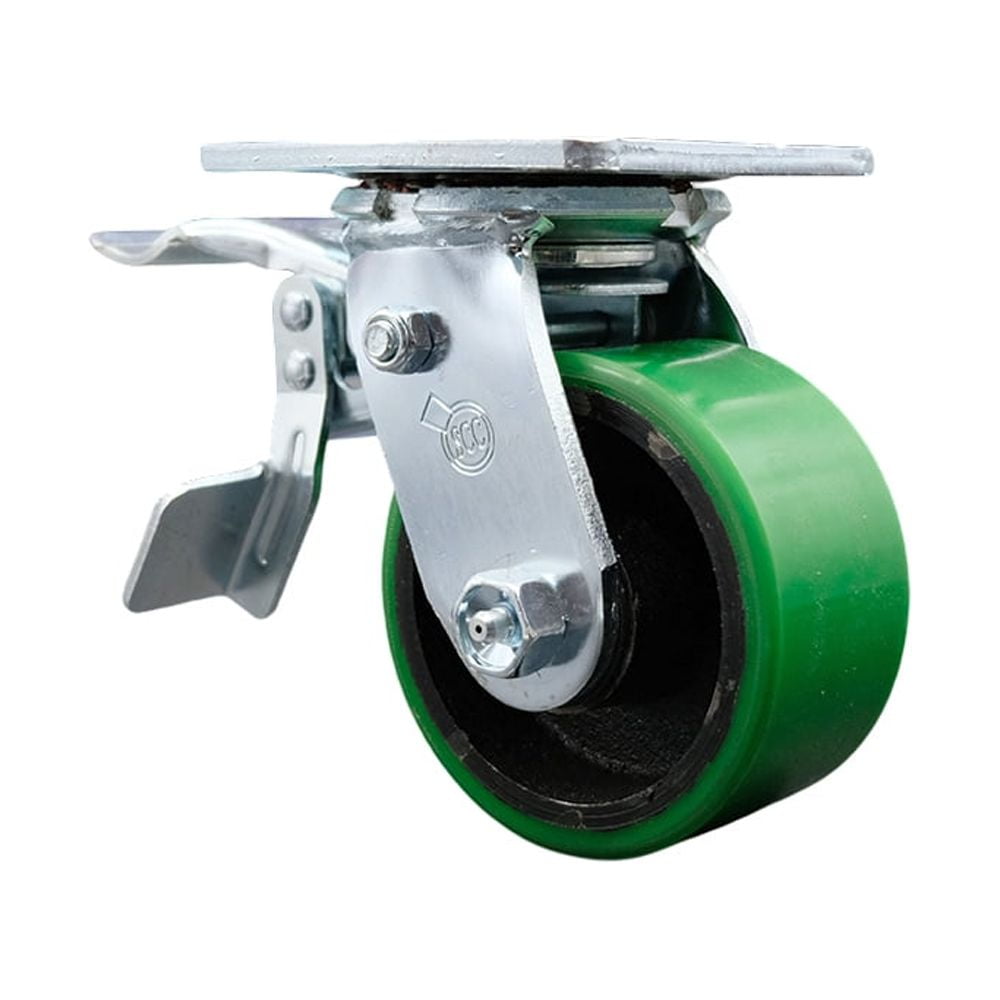 4 Inch Green Poly on Cast Iron Caster with Roller Bearing and Total ...