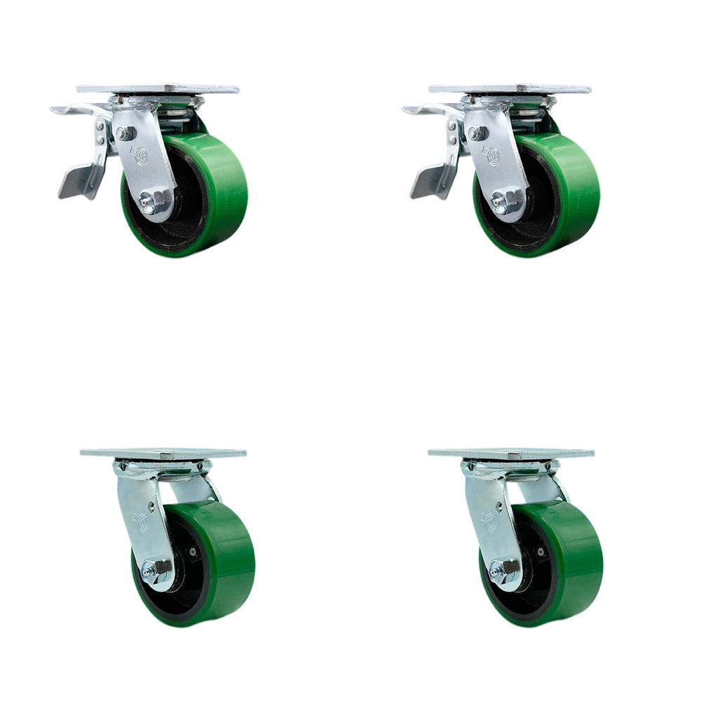 4 Inch Green Poly on Steel Caster Set with Ball Bearing 2 Total Lock ...